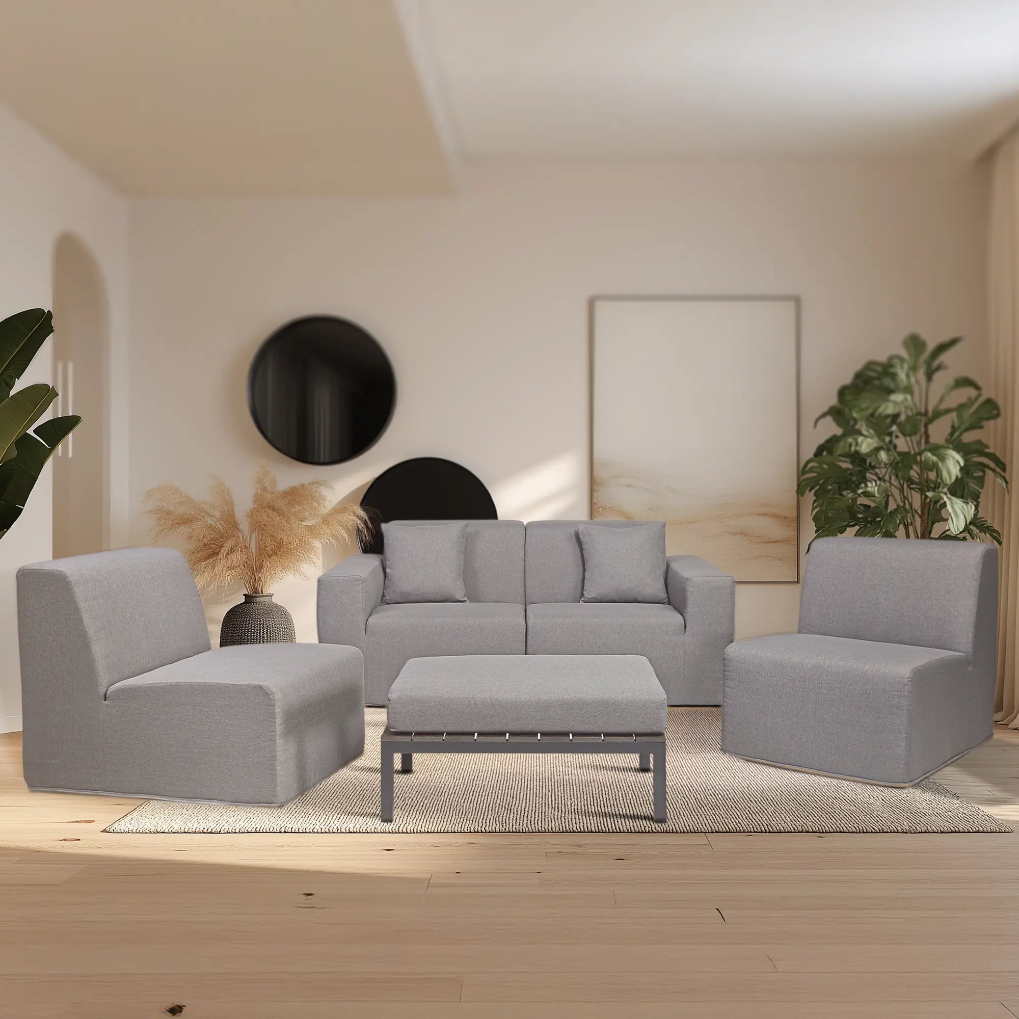 Deko Living 4 Piece Seating Gray Compressed Foam Sectional Sofa and Ot