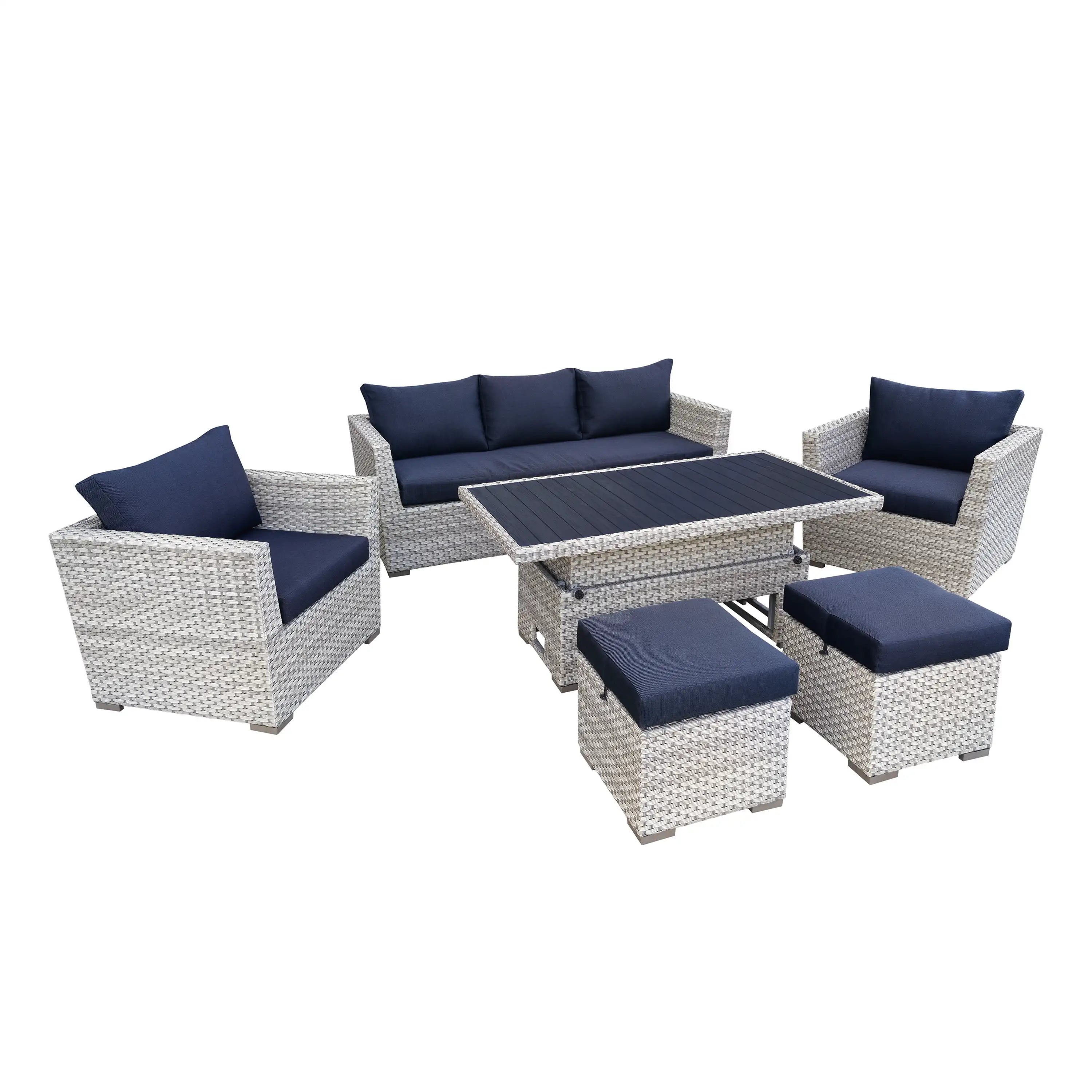Deko Living Outdoor Wicker Patio Sofa & Ottoman Set with Adjustable Ta