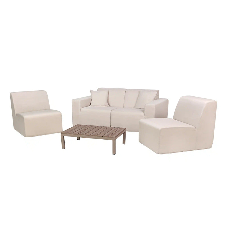 Deko Living 4 Piece Seating Beige Outdoor Compression Foam Sofa and Ta