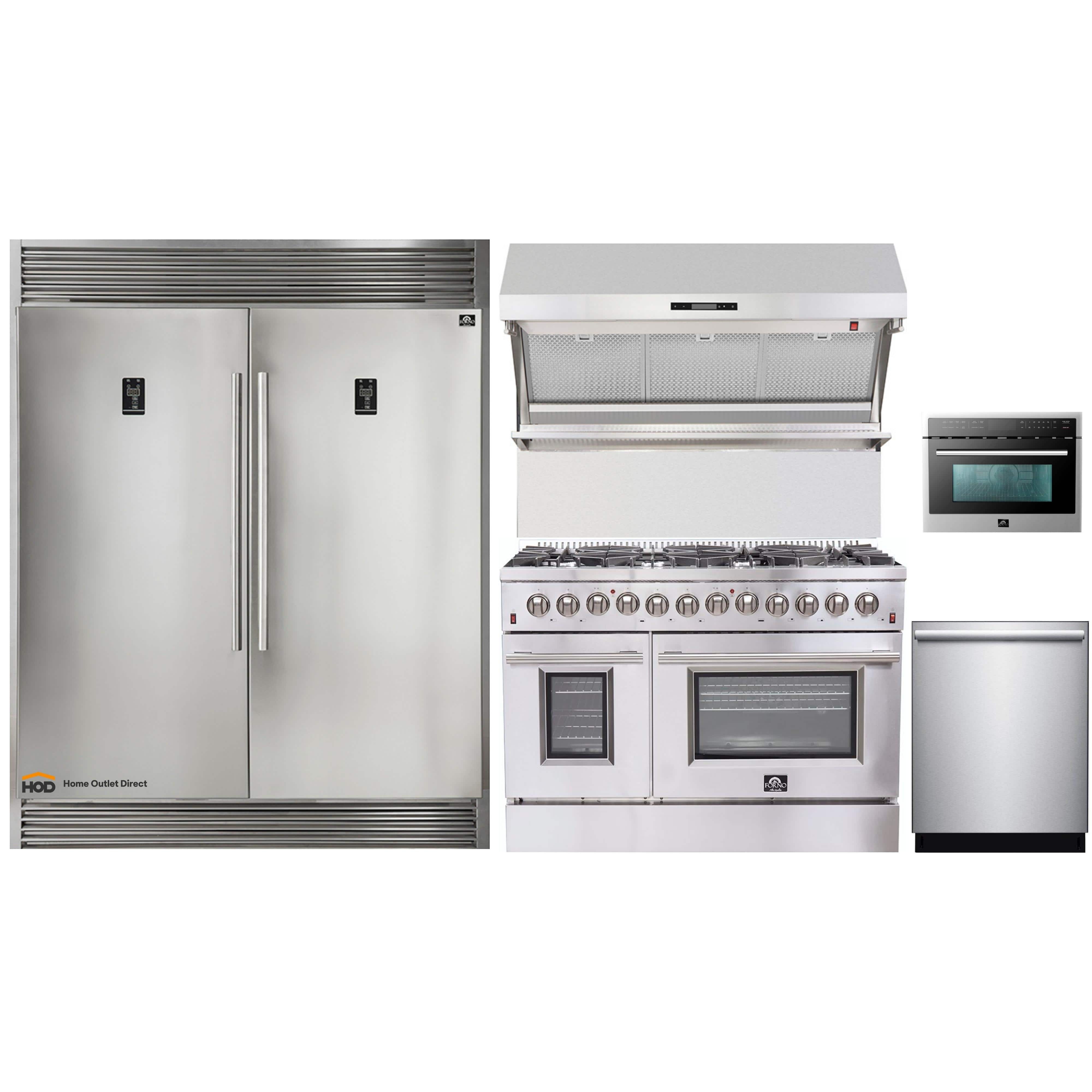 Forno 5-Piece Appliance Package - 48-Inch Dual Fuel Range, 60-Inch Pro